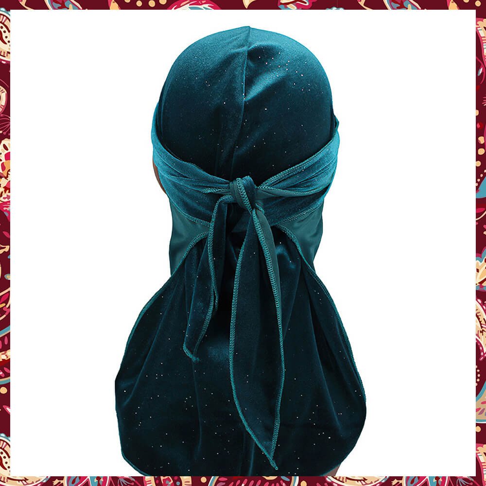 Crystals Turquoise Velvet Durag
