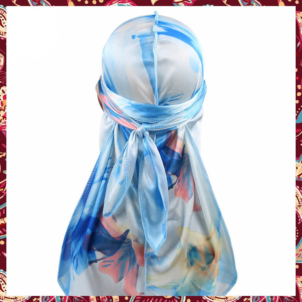 Light Blue Floral Silk Durag